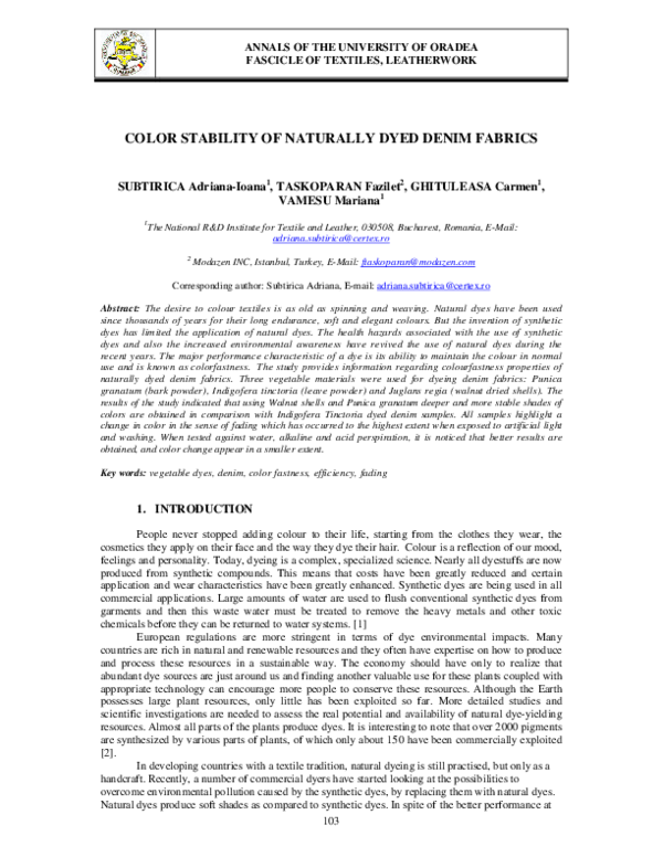 (PDF) Color Stability of Naturally Dyed Denim Fabrics