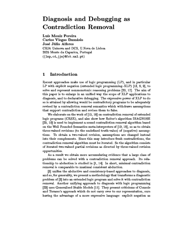 (PDF) Diagnosis and Debugging as Contradiction Removal