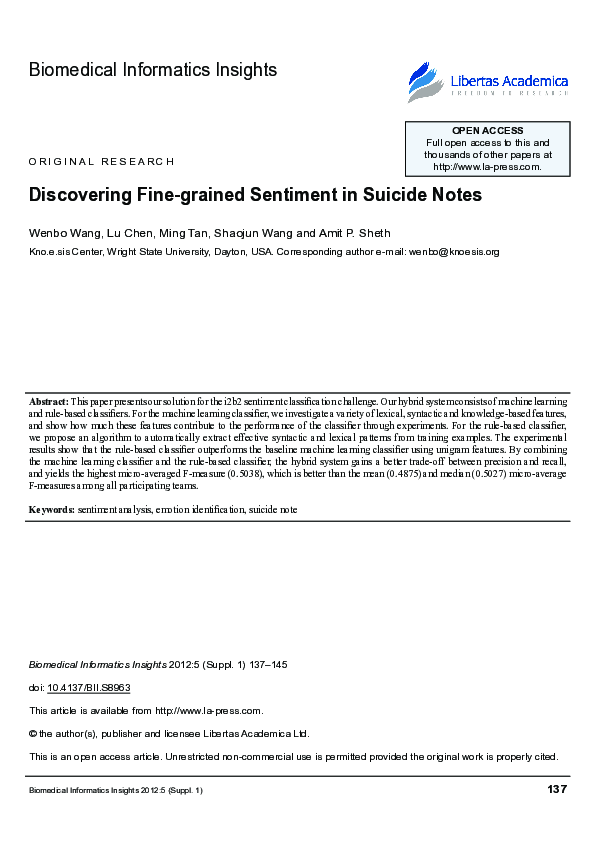 (PDF) Discovering Fine-grained Sentiment in Suicide Notes