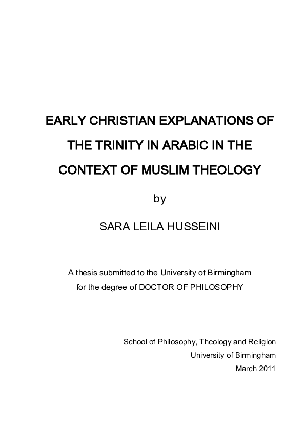 (PDF) Early Christian explanations of the Trinity in Arabic in the ...