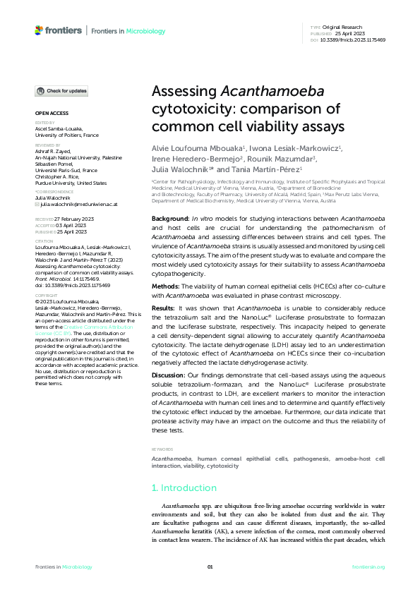 (PDF) Assessing Acanthamoeba cytotoxicity: comparison of common cell viability assays