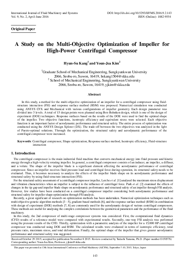 (PDF) A Study on the Multi-Objective Optimization of Impeller for High-Power Centrifugal Compressor
