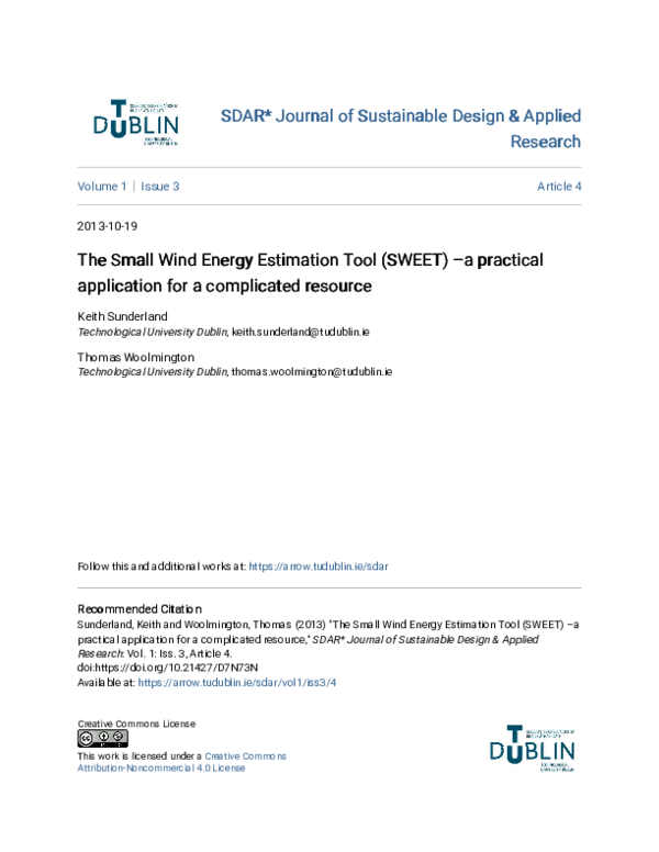 (PDF) The Small Wind Energy Estimation Tool (SWEET) –a practical ...
