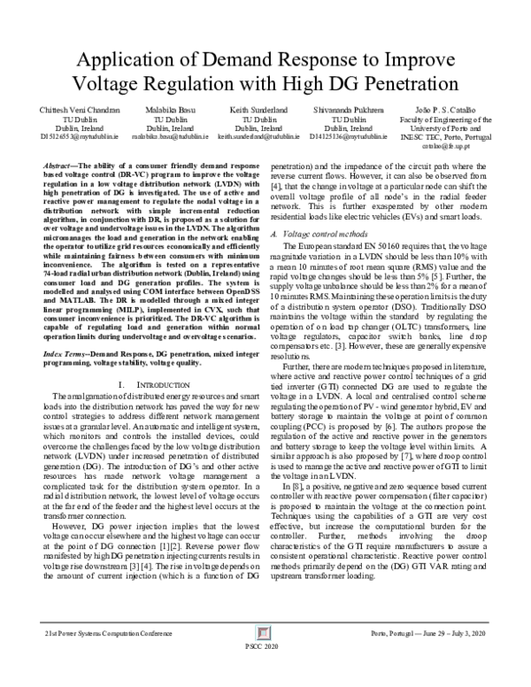 (PDF) Application of demand response to improve voltage regulation with ...