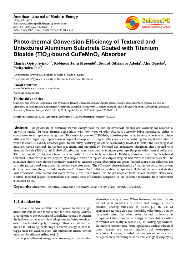 (PDF) Photo-thermal Conversion Efficiency of Textured and Untextured ...