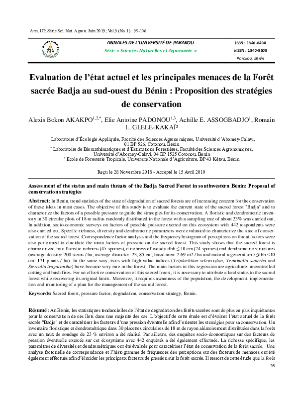 (PDF) Evaluation de l’état actuel et les principales menaces de la ...