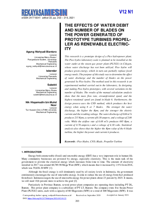 (PDF) The Effects of Water Debit and Number of Blades on the Power ...