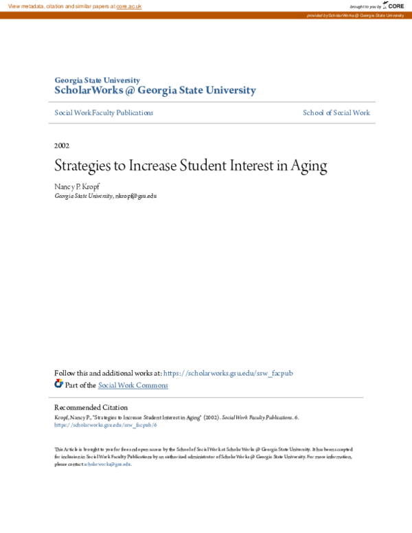 (PDF) Strategies to Increase Student Interest in Aging