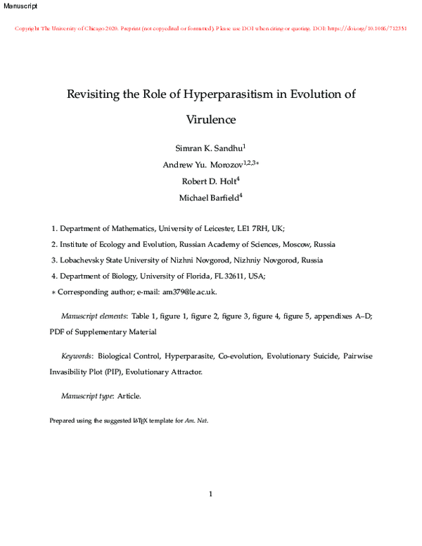 (PDF) Revisiting the Role of Hyperparasitism in the Evolution of Virulence