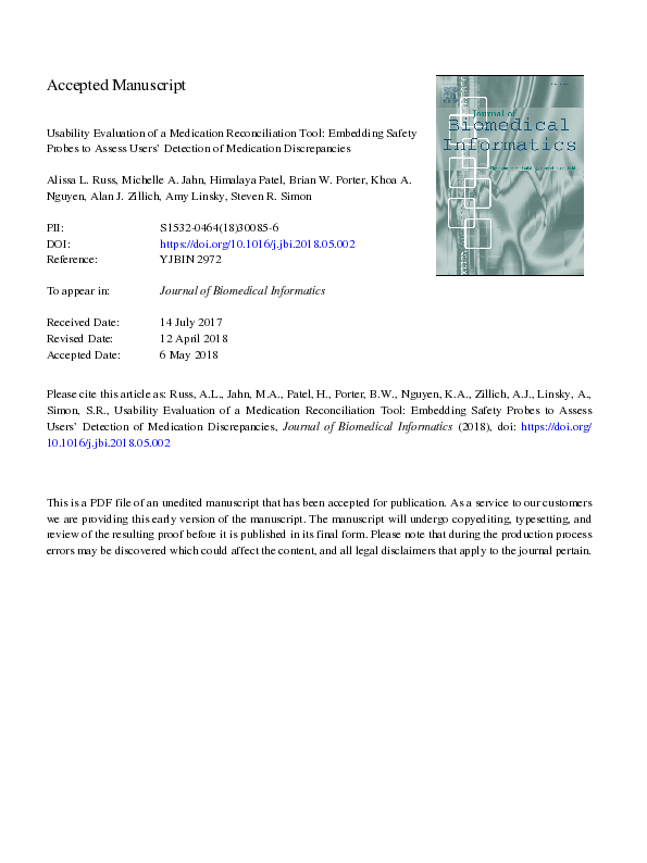 (PDF) Usability Evaluation of a Medication Reconciliation Tool ...