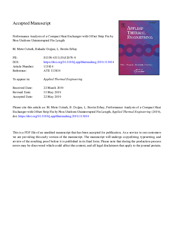 (PDF) Performance analysis of a compact heat exchanger with offset ...