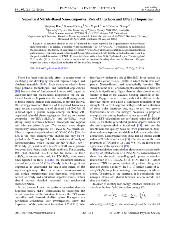 (PDF) Superhard Nitride-Based Nanocomposites: Role of Interfaces and ...