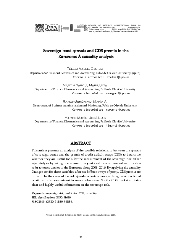 (PDF) Sovereign bond spreads and CDS premia in the Eurozone: A causality analysis | Maria ...