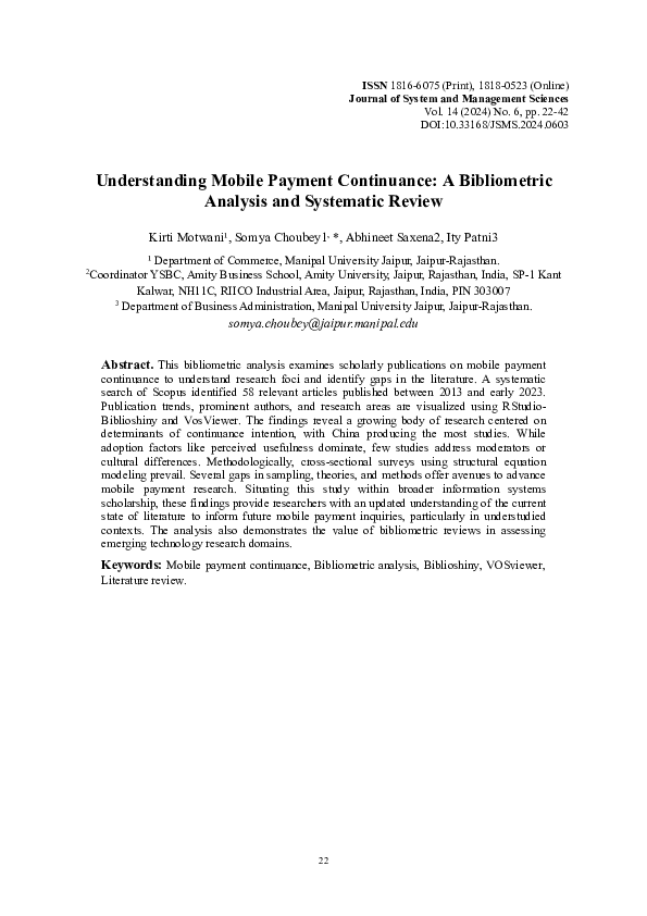 (PDF) Understanding Mobile Payment Continuance: A Bibliometric Analysis and Systematic Review