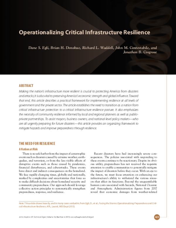 (PDF) Operationalizing Critical Infrastructure Resilience
