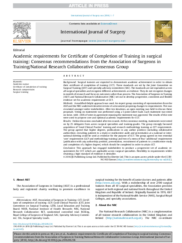 (PDF) Academic requirements for Certificate of Completion of Training ...