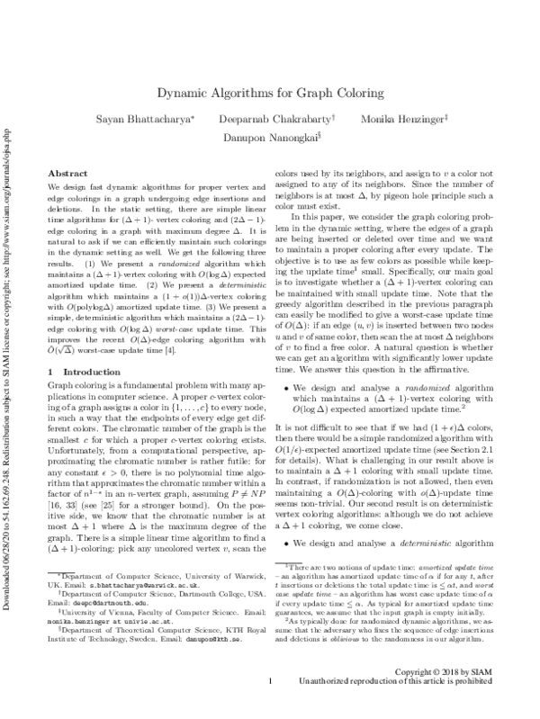 (PDF) Dynamic Algorithms for Graph Coloring