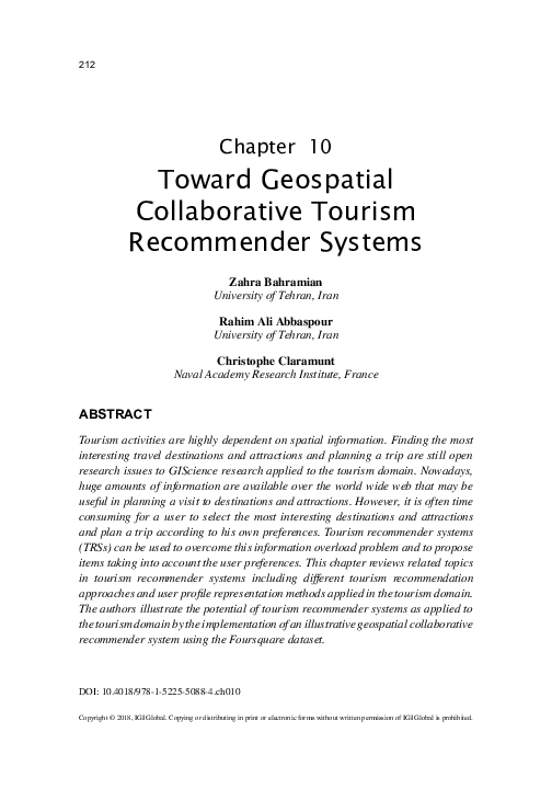 Pdf Toward Geospatial Collaborative Tourism Recommender Systems