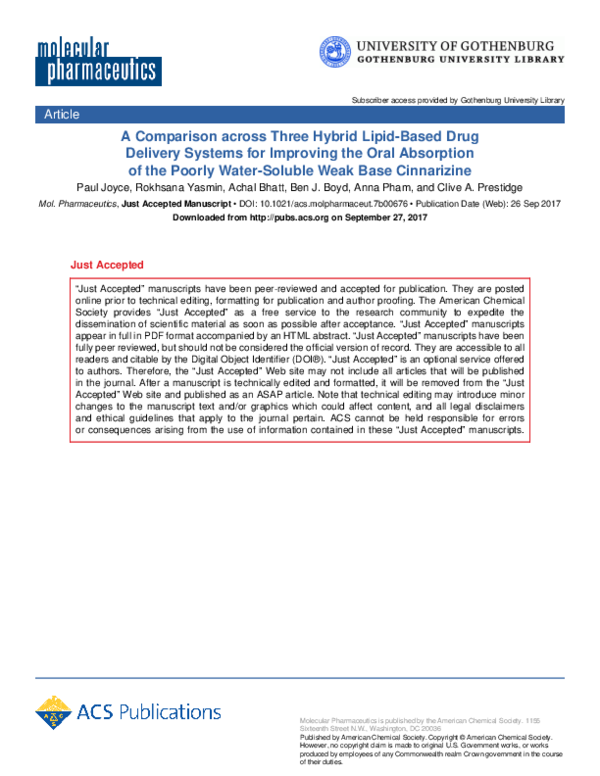 (PDF) Comparison across Three Hybrid Lipid-Based Drug Delivery Systems for Improving the Oral ...