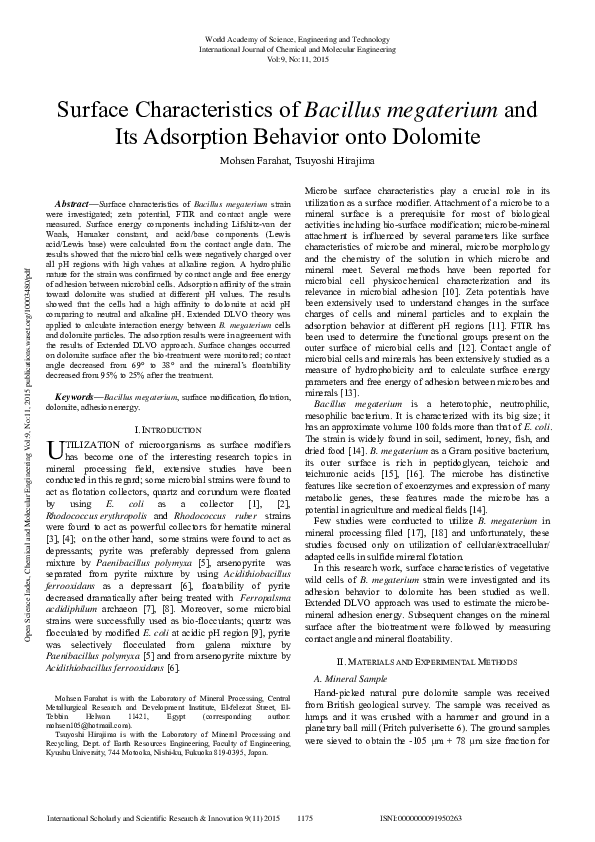 (PDF) Surface Characteristics Of Bacillus Megaterium And Its Adsorption ...