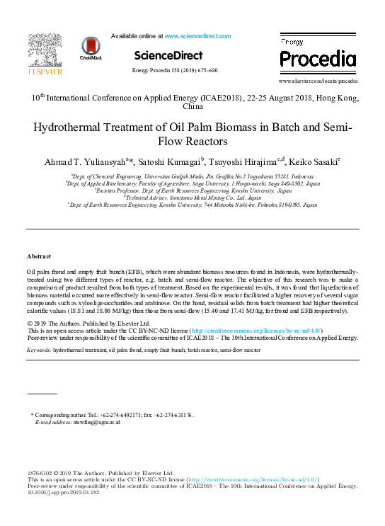 (PDF) Hydrothermal Treatment of Oil Palm Biomass in Batch and Semi-Flow ...