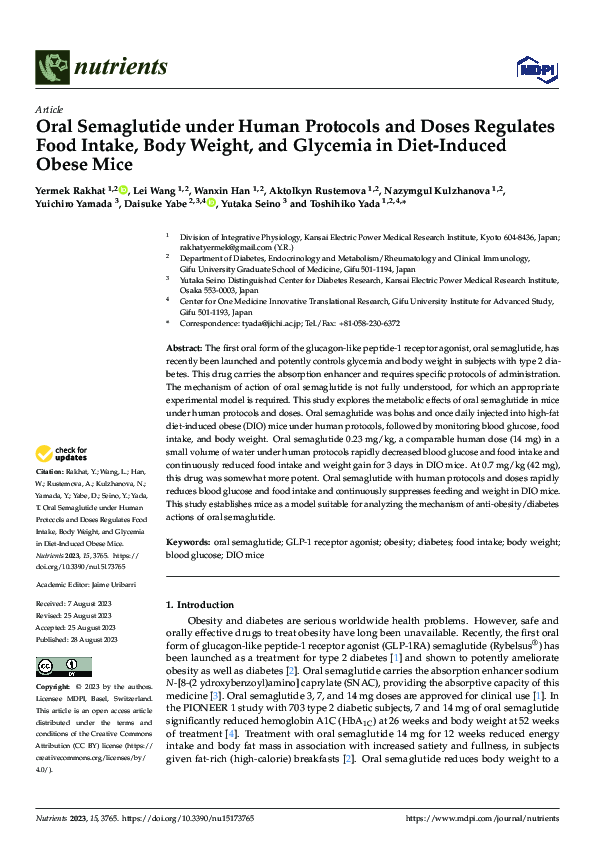 (PDF) Oral Semaglutide under Human Protocols and Doses Regulates Food ...