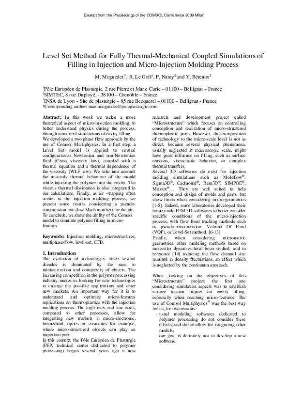 (PDF) Level Set Method for Fully Thermal-Mechanical Coupled Simulations of Filling in Injection ...