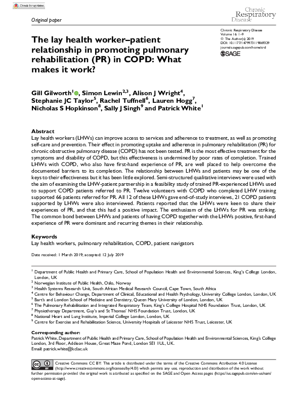 (PDF) The lay health worker–patient relationship in promoting pulmonary ...