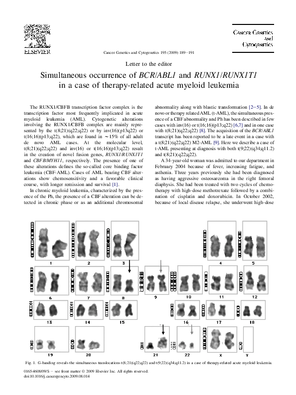 (PDF) Simultaneous occurrence of BCR/ABL1 and RUNX1/RUNX1T1 in a case of therapy-related acute ...