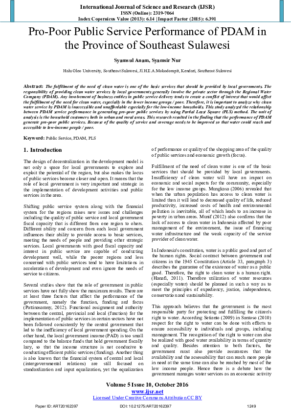 (PDF) Pro-Poor Public Service Performance of PDAM in the Province of ...