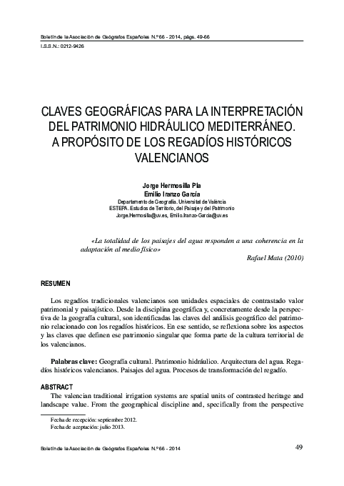 (PDF) Claves geográficas para la interpretación del patrimonio hidráulico mediterráneo. A ...