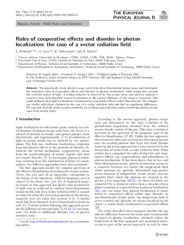 (PDF) Roles of cooperative effects and disorder in photon localization ...