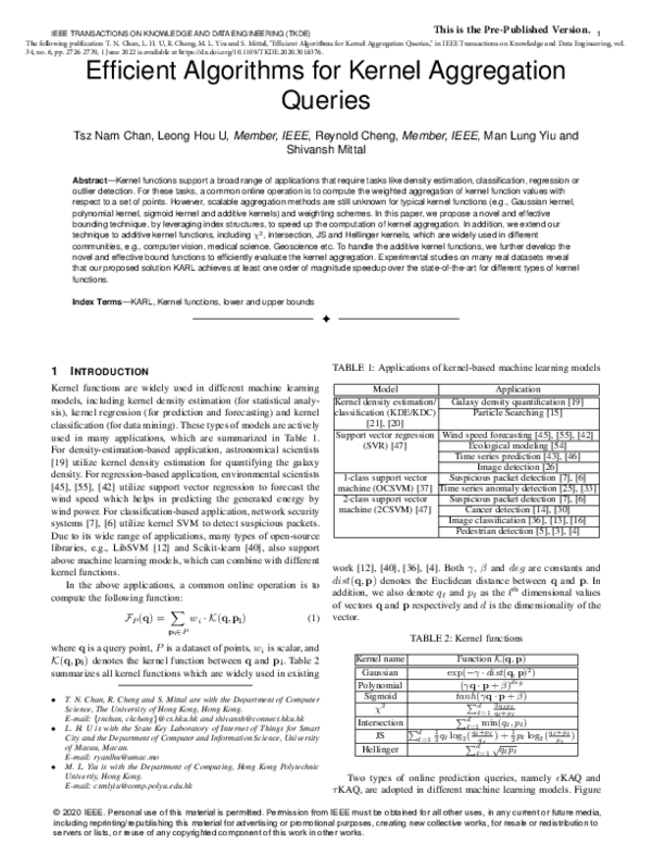 (PDF) Efficient Algorithms for Kernel Aggregation Queries
