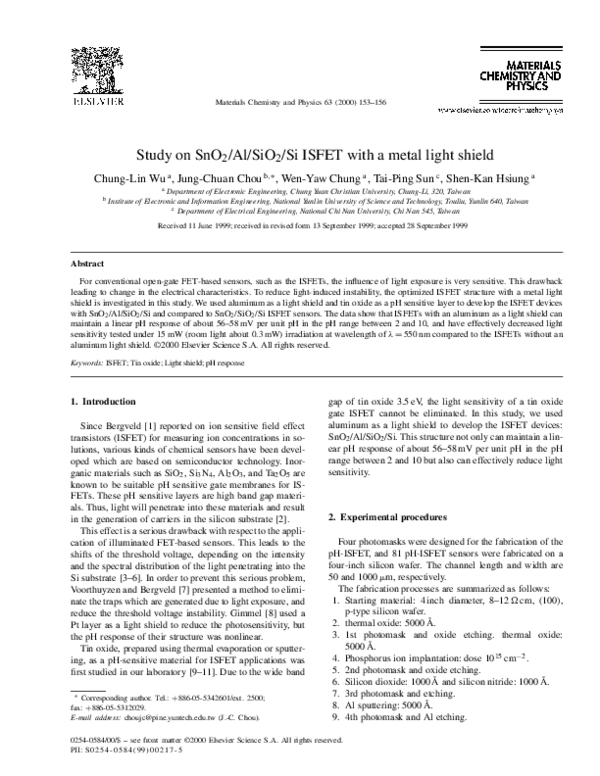 (PDF) Study on SnO2/Al/SiO2/Si ISFET with a metal light shield