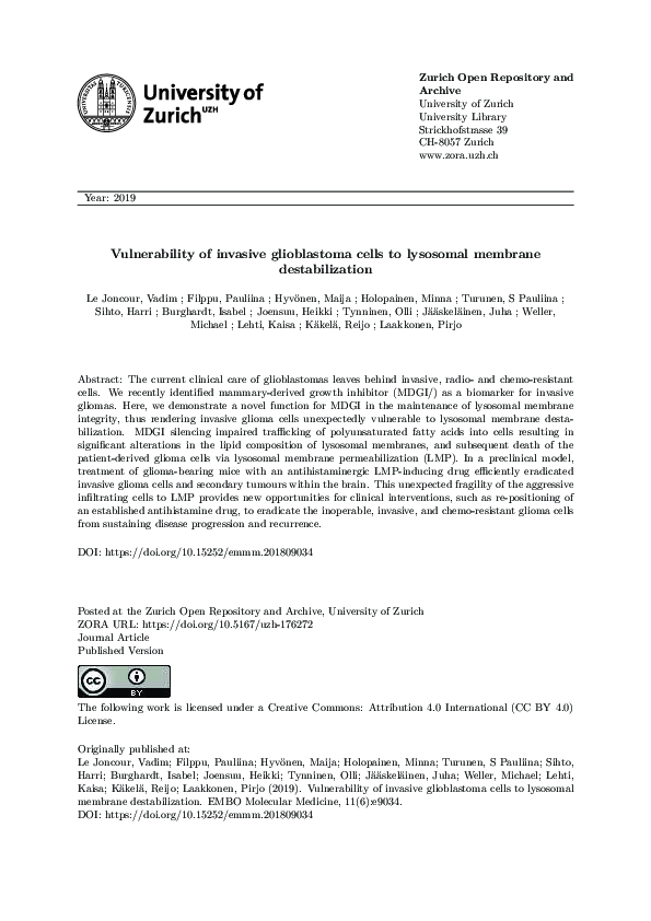 (PDF) Vulnerability of invasive glioblastoma cells to lysosomal ...
