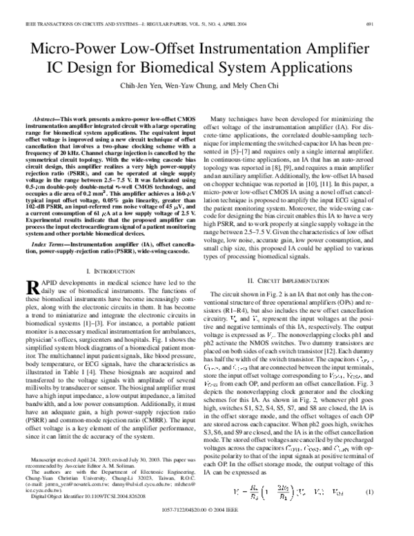 (PDF) Micro-Power Low-Offset Instrumentation Amplifier IC Design for ...