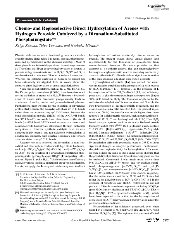 (PDF) Chemo- and Regioselective Direct Hydroxylation of Arenes with ...