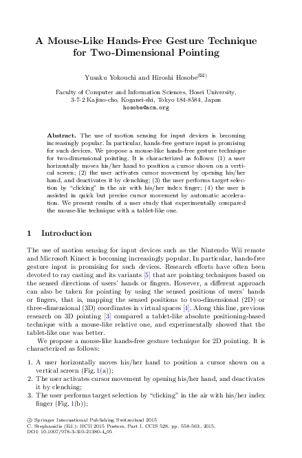 (PDF) A Mouse-Like Hands-Free Gesture Technique for Two-Dimensional ...