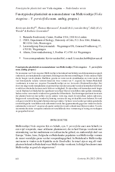 (PDF) Fenotypische plasticiteit en nomenclatuur van Melkviooltje (Viola ...