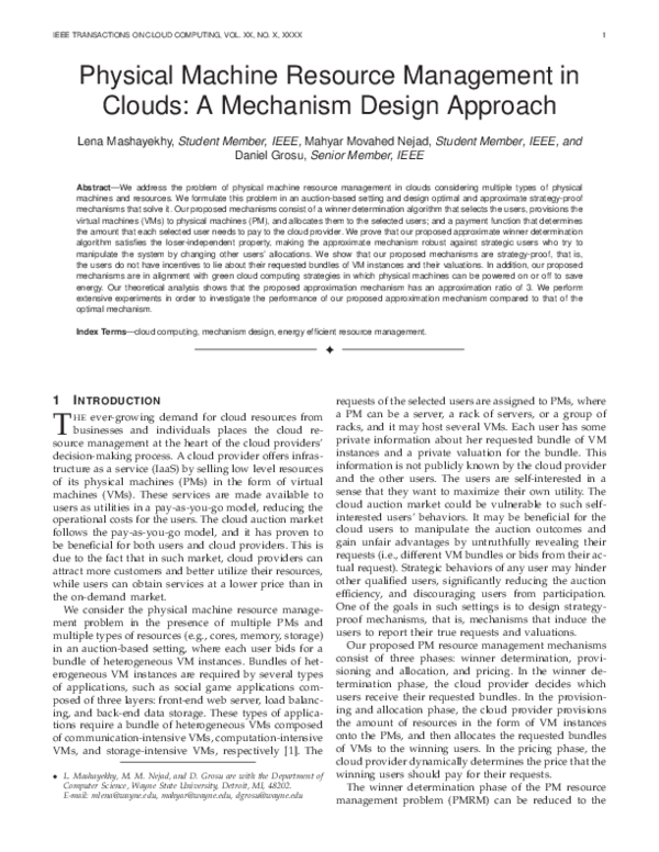 (PDF) Physical Machine Resource Management in Clouds: A Mechanism ...