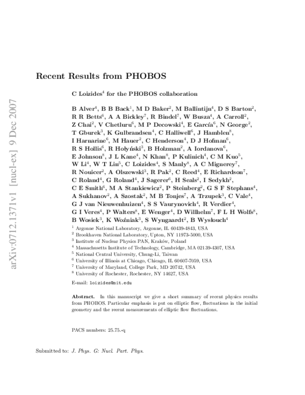 (PDF) Recent Results from PHOBOS