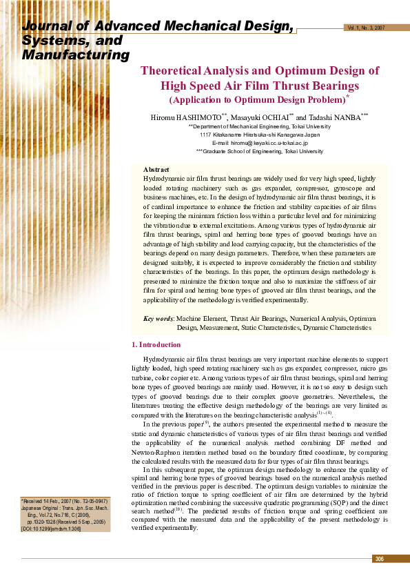 (PDF) Theoretical Analysis and Optimum Design of High Speed Air Film ...