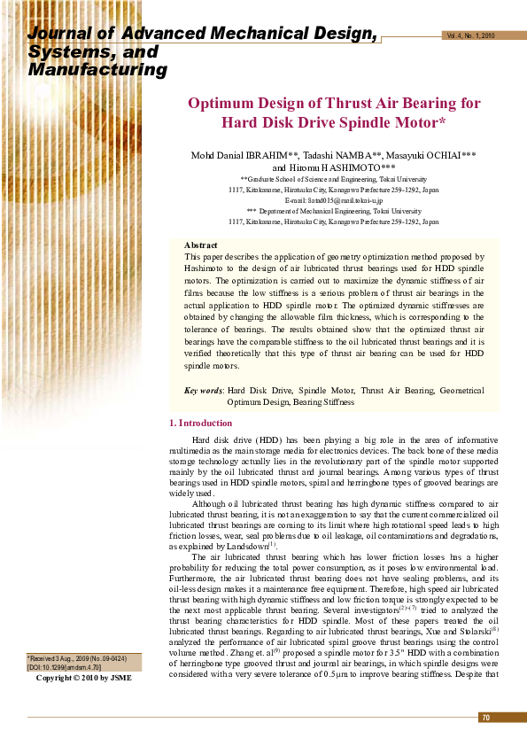 (PDF) Optimum Design of Thrust Air Bearing for Hard Disk Drive Spindle ...