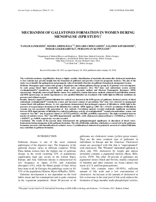 (PDF) Mechanism of Gallstones Formation in Women During Menopause (EPR ...