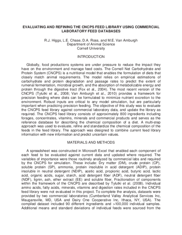 (PDF) Evaluating and refining the cncps feed library using commercial laboratory feed databases