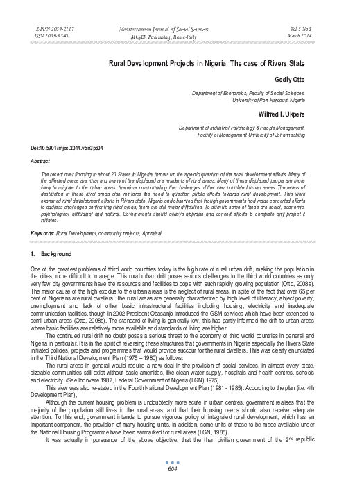 (PDF) Rural Development Projects in Nigeria: The case of Rivers State