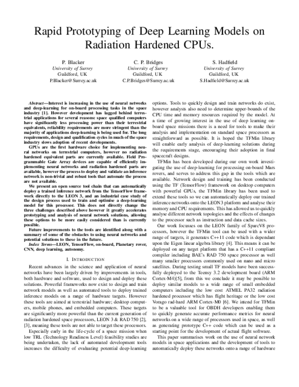 (PDF) Rapid Prototyping of Deep Learning Models on Radiation Hardened CPUs