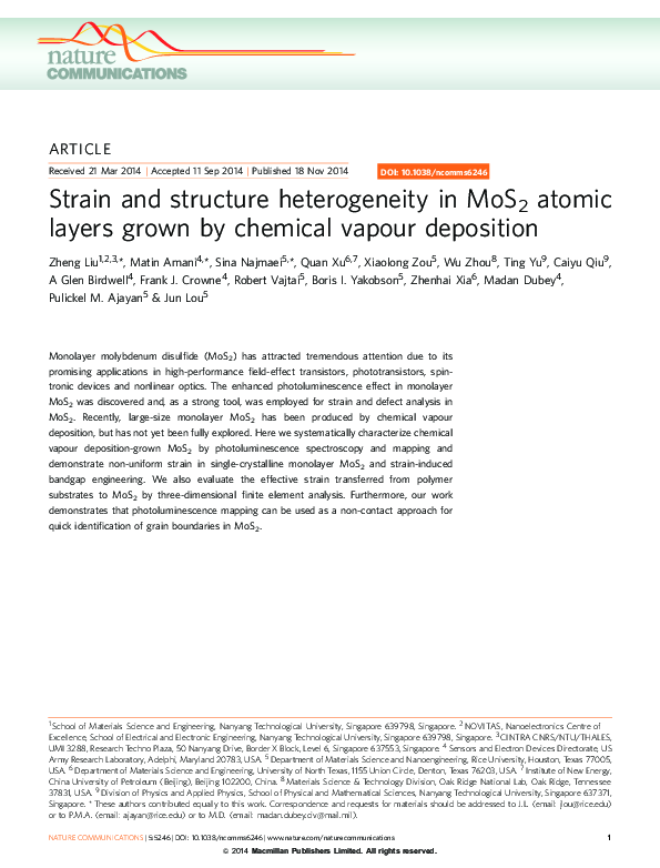 Pdf Strain And Structure Heterogeneity In Mos2 Atomic Layers Grown By