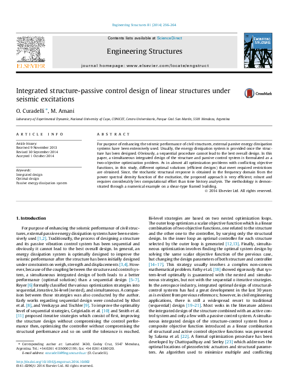 (PDF) Integrated structure-passive control design of linear structures under seismic excitations