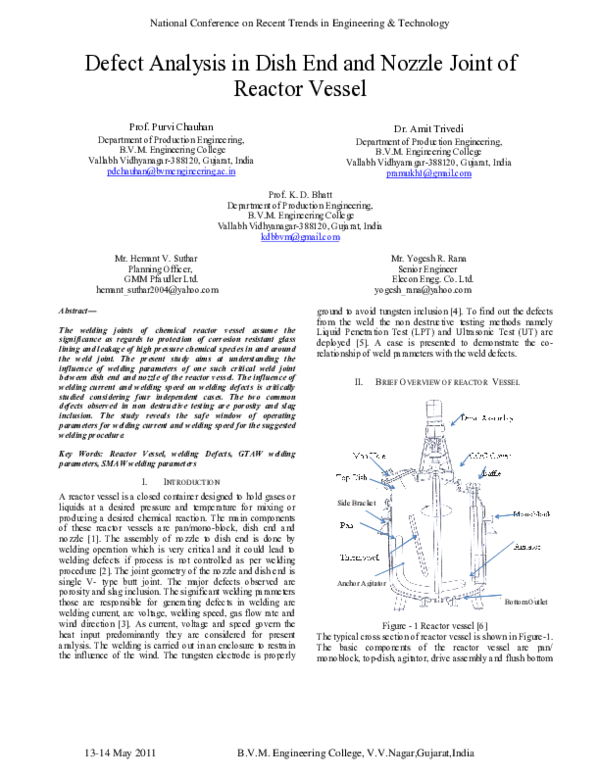 (PDF) Defect Analysis in Dish End and Nozzle Joint of Reactor Vessel
